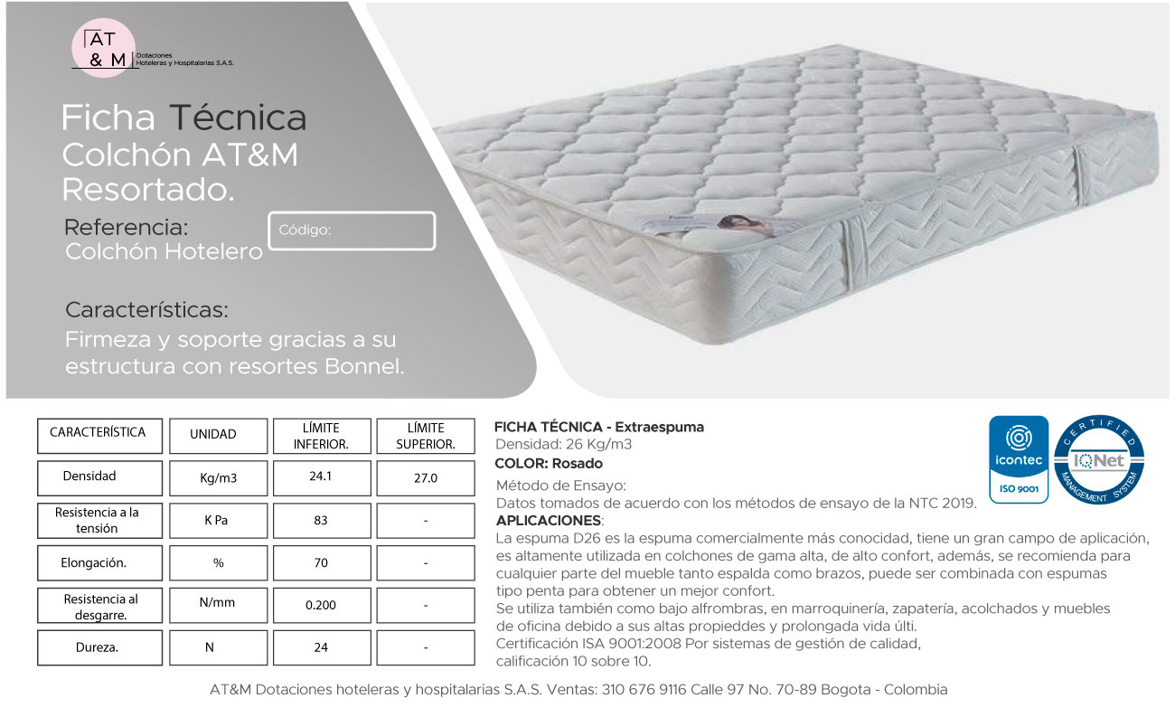 Colchon hotelero - Dotaciones Hoteleras y Hospitalarias AT&M S.A.S.